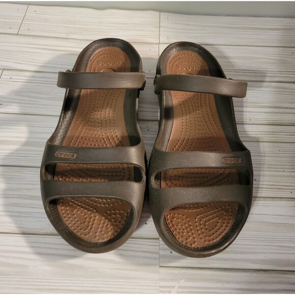 CROCS | Shoes | Crocs Patricia Strappy Brown Sandals With Textured ...